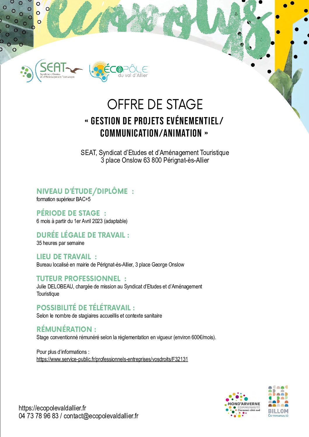 Offre de stage SEAT 2023_ Gestion de projet Evenementiel – Écopôle Val ...