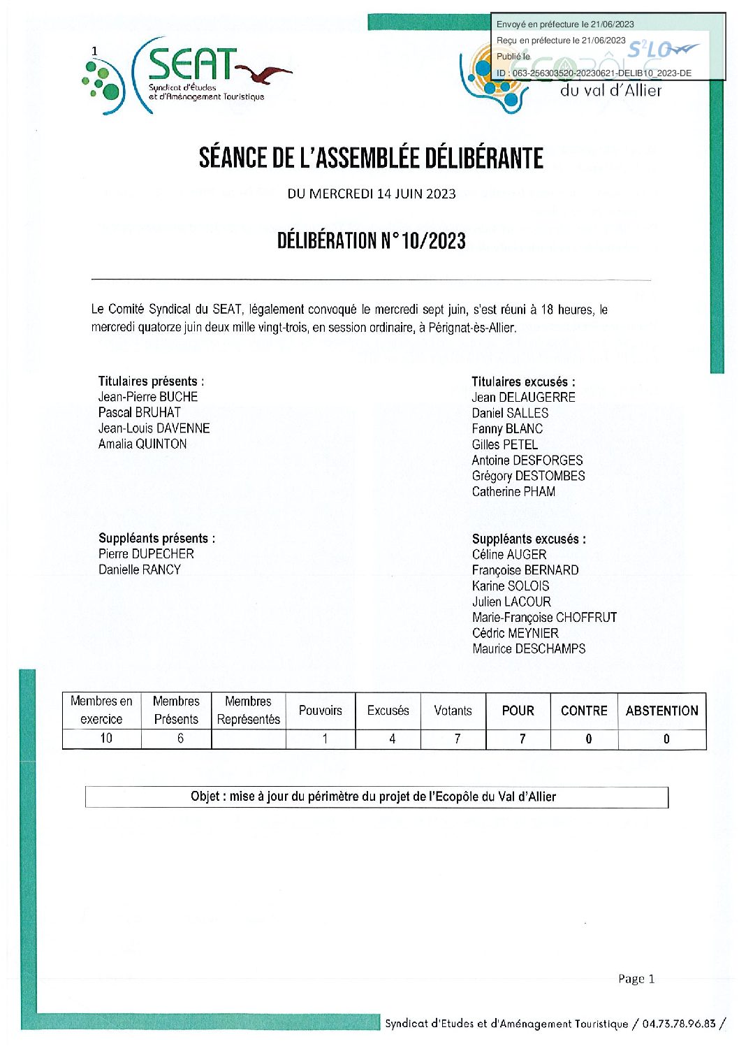 2023 06 14 – Délib 10 – périmètre projet EVA-tampon – Écopôle Val d'Allier